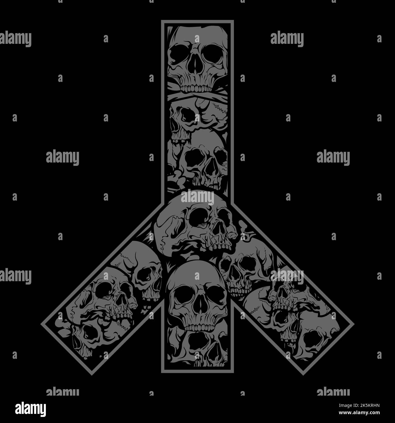 Ancient Scandinavian Rune Algiz with human skulls drawn in vintage ...