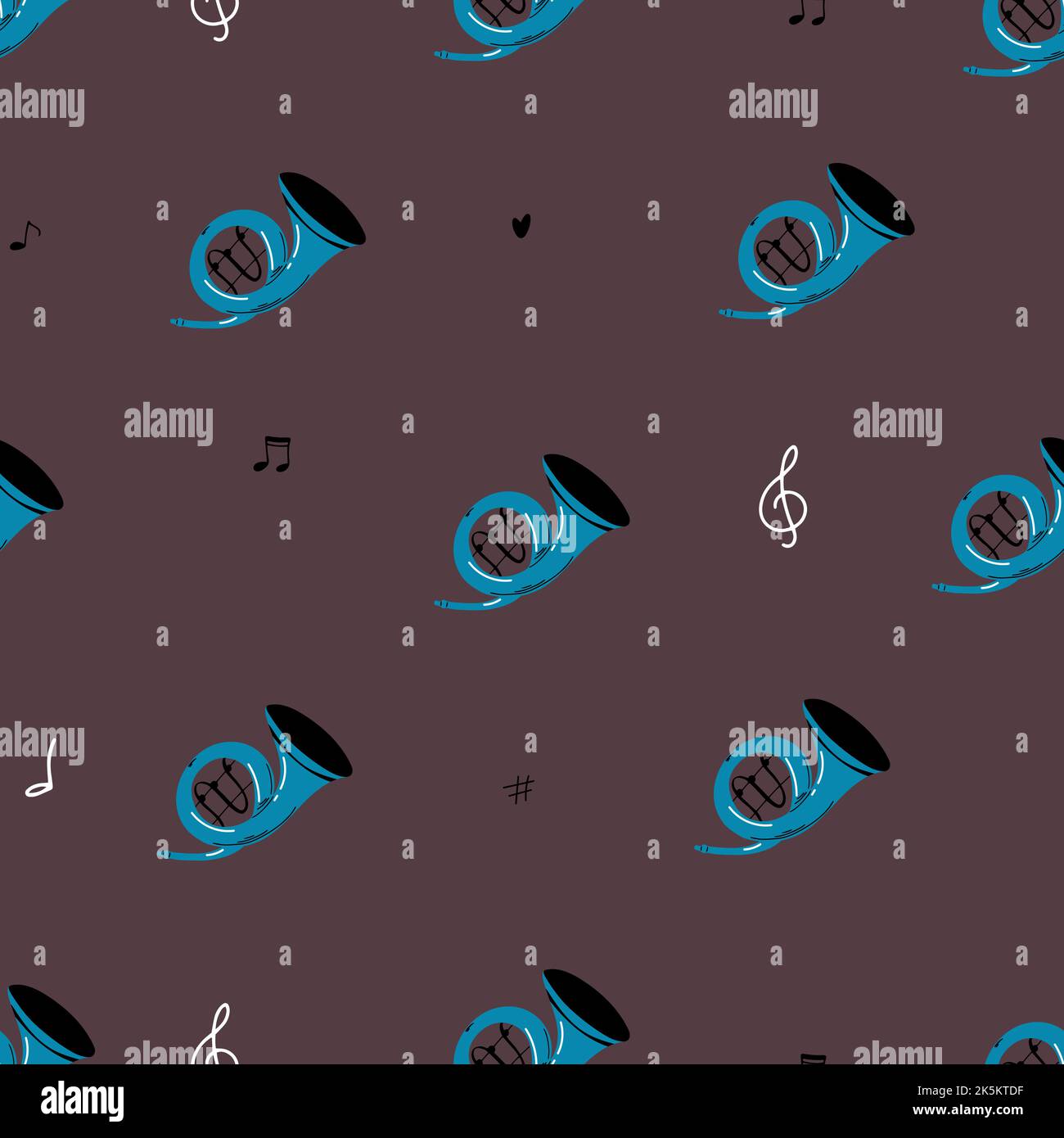 Abstract singing seamless pattern with music notes trumpet. vector ...