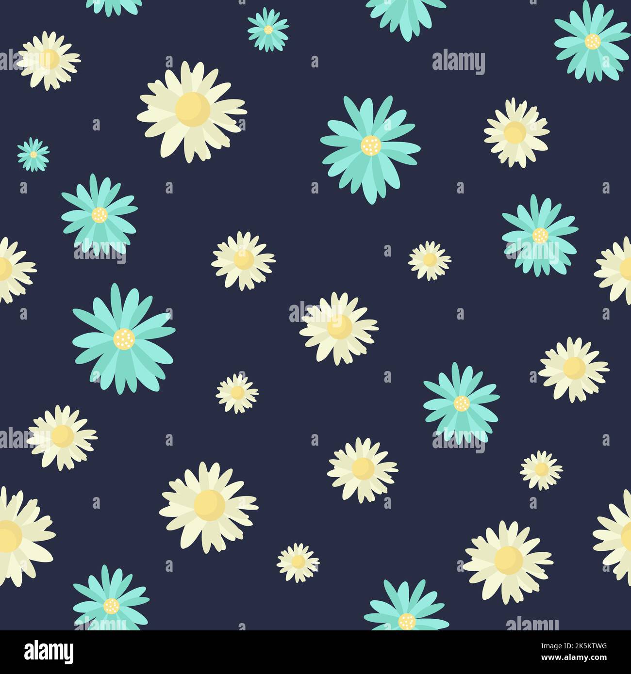 Daisy seamless pattern on dark blue background. Floral ditsy print with ...