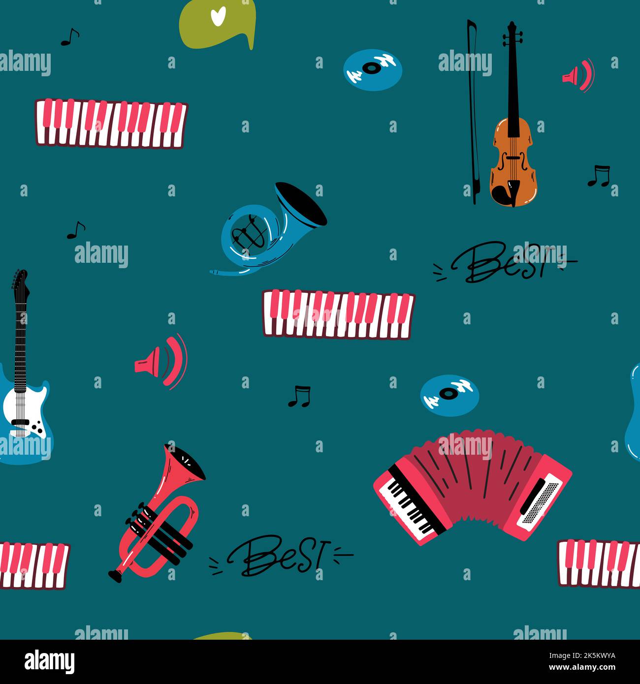 seamless pattern Vector music pattern with Musical instruments . Hand ...