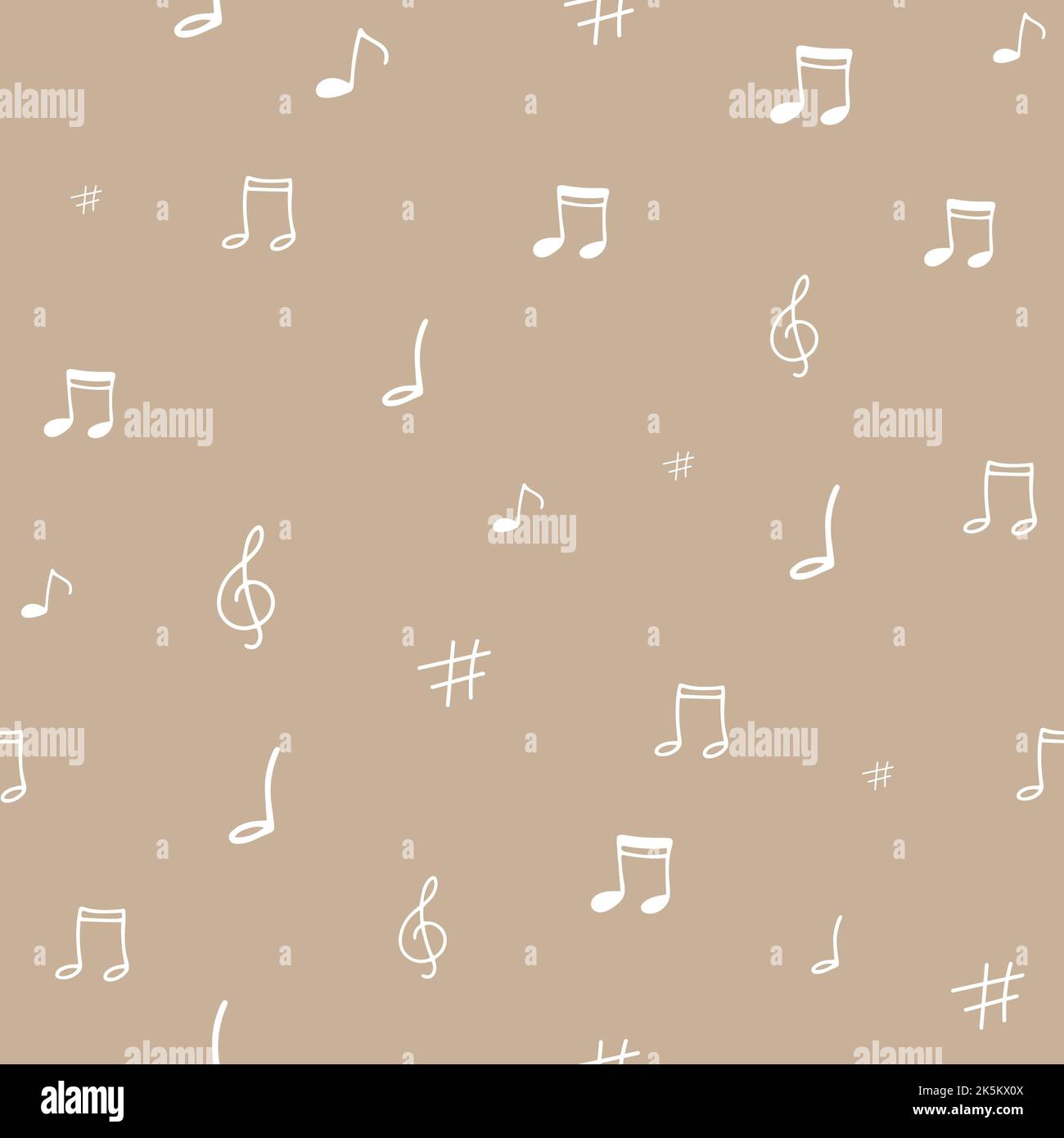 Music background with notes and symbols, white, seamless pattern Stock ...