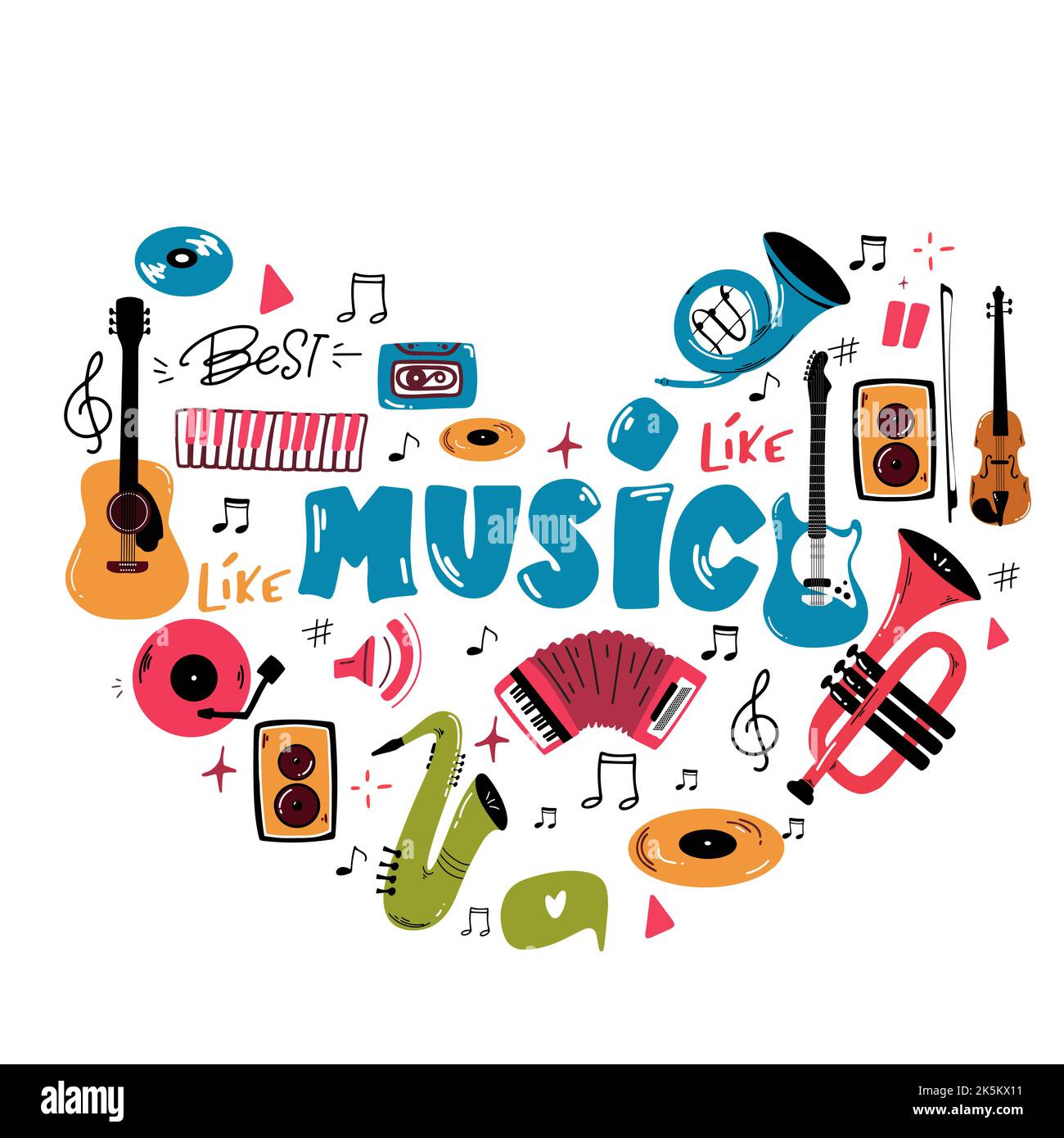 Love Music Heart. Musical instruments on heart shape Stock Vector Image ...