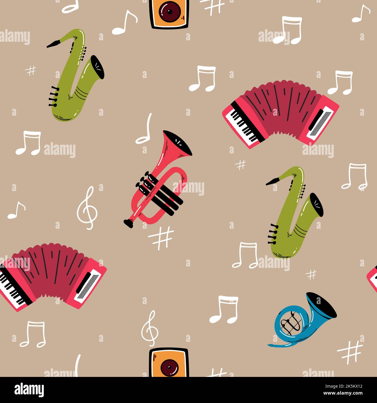 seamless pattern Vector music pattern with Musical instruments . Hand ...