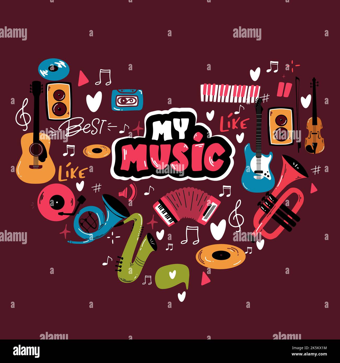 Love Music Heart. Musical instruments on heart shape Stock Vector Image ...