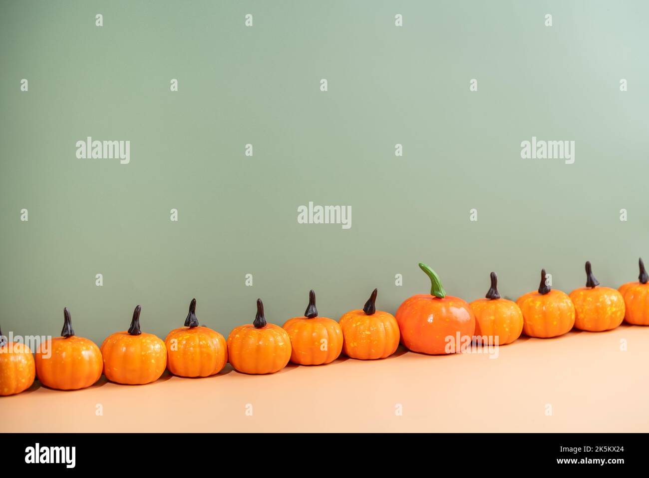 Decorative pumpkins on light orange Stock Photo - Alamy