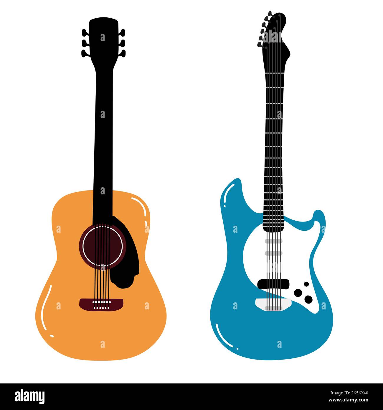 Electric and acoustic guitar set. Vector flat illustration. Isolated on ...