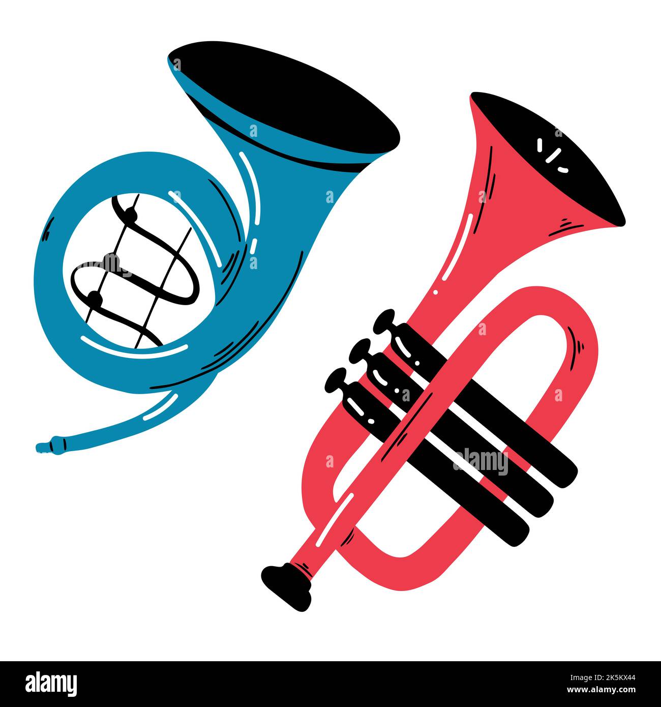 collection of cartoon music instruments. Trumpet Vector illustration ...