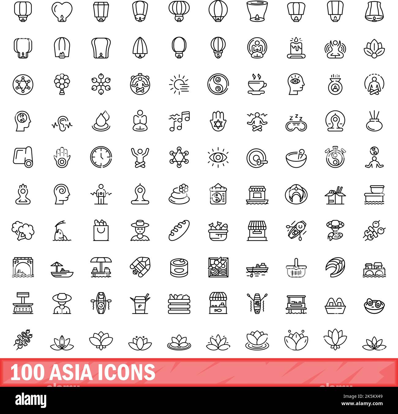 100 asia icons set. Outline illustration of 100 asia icons vector set ...