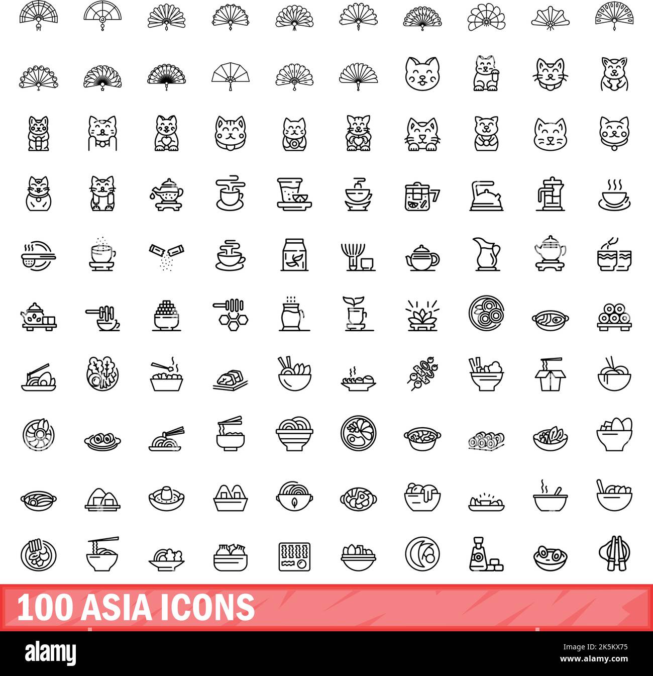 100 asia icons set. Outline illustration of 100 asia icons vector set ...