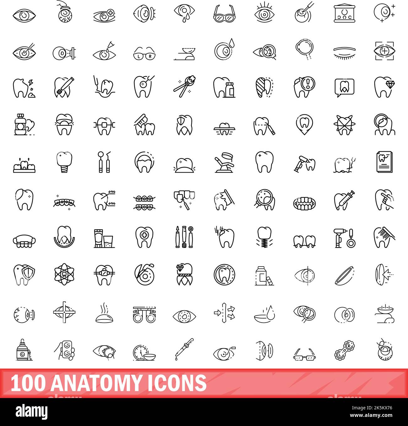 100 anatomy icons set. Outline illustration of 100 anatomy icons vector ...
