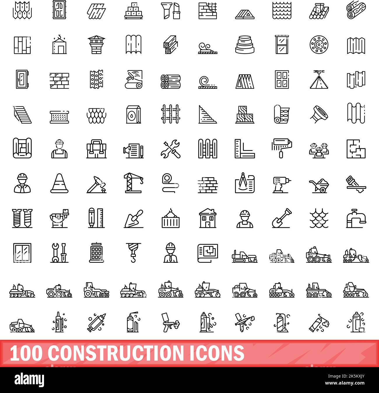 100 construction icons set. Outline illustration of 100 construction ...