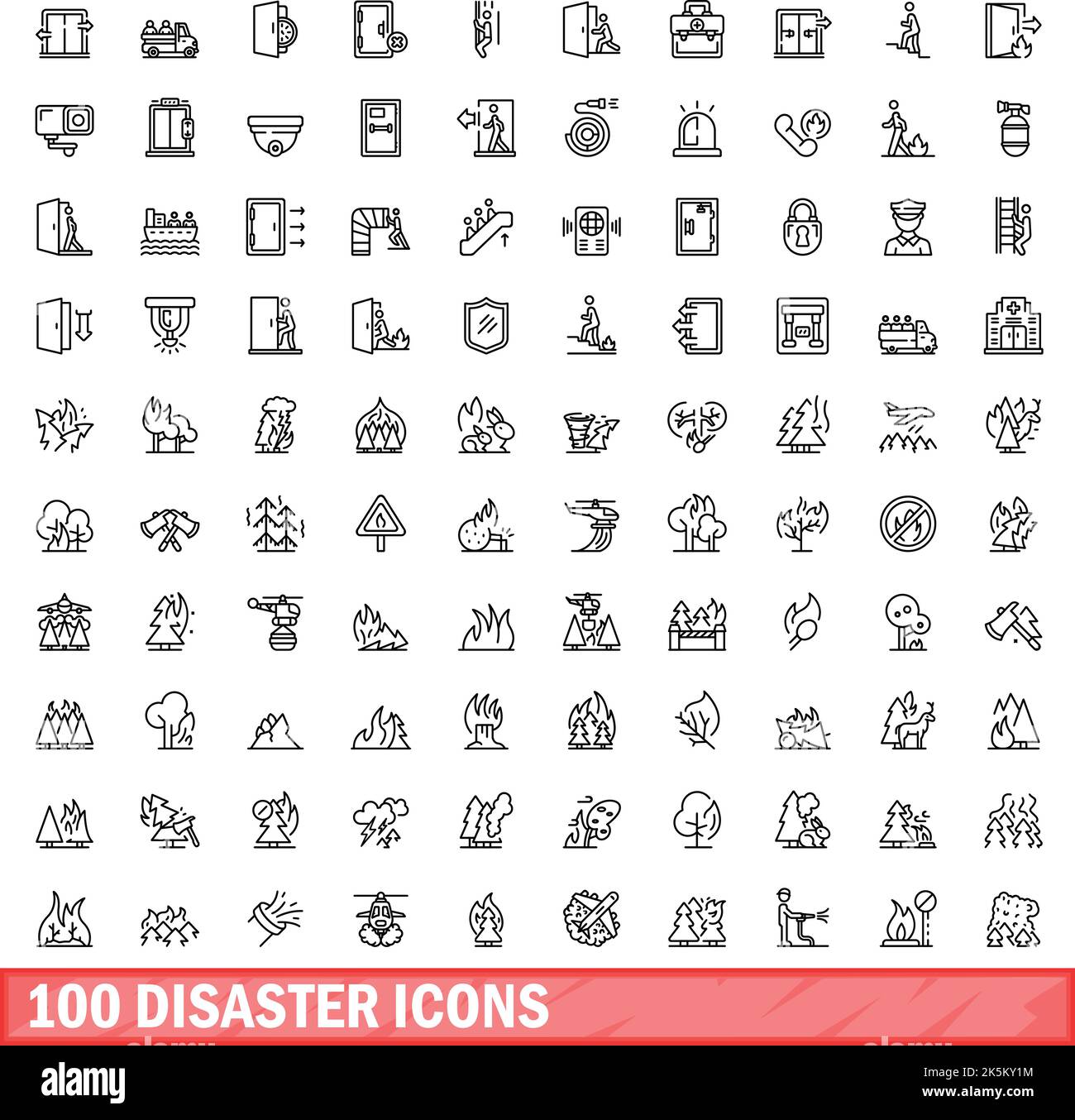 100 disaster icons set. Outline illustration of 100 disaster icons ...