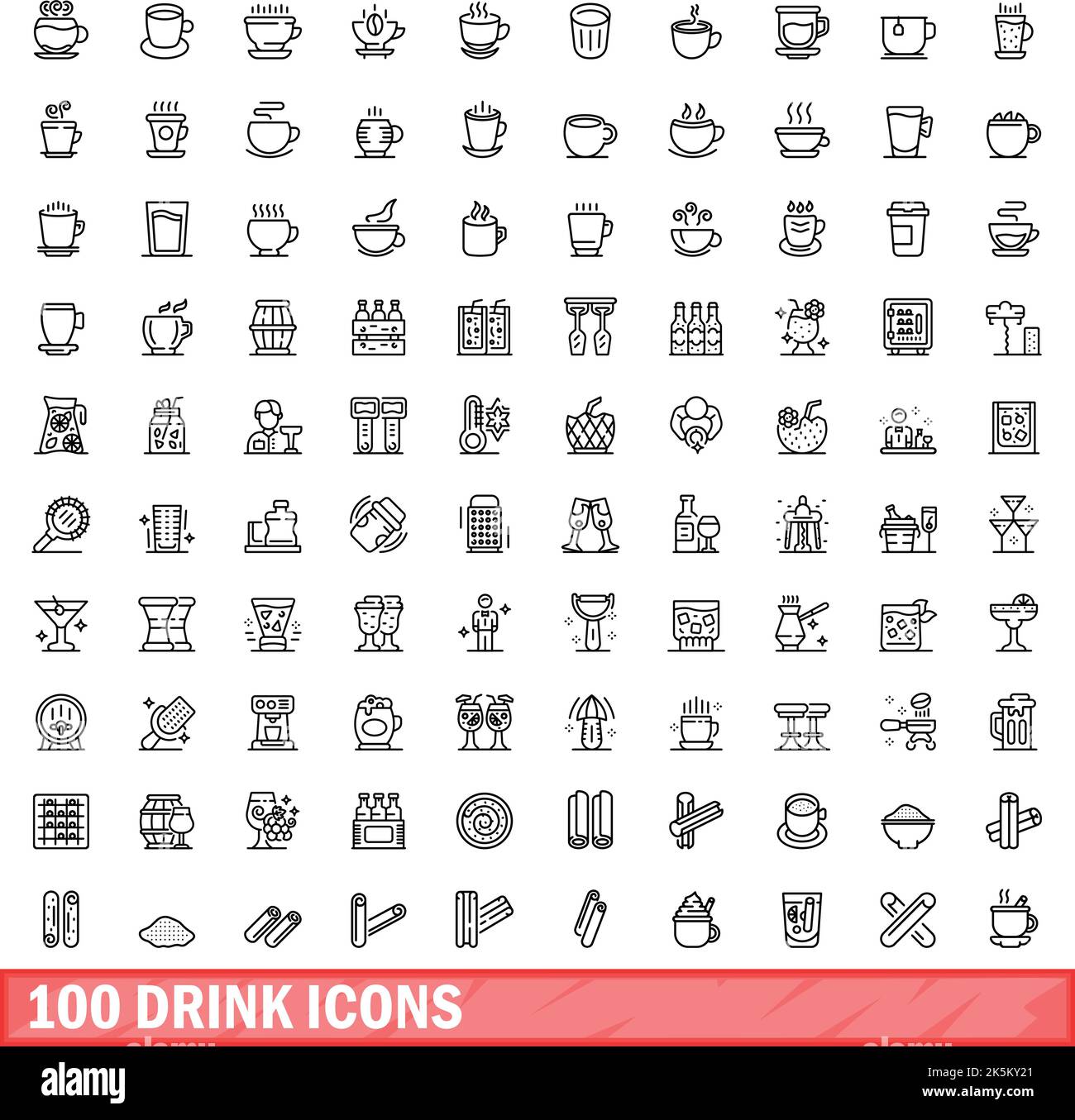 100 drink icons set. Outline illustration of 100 drink icons vector set ...