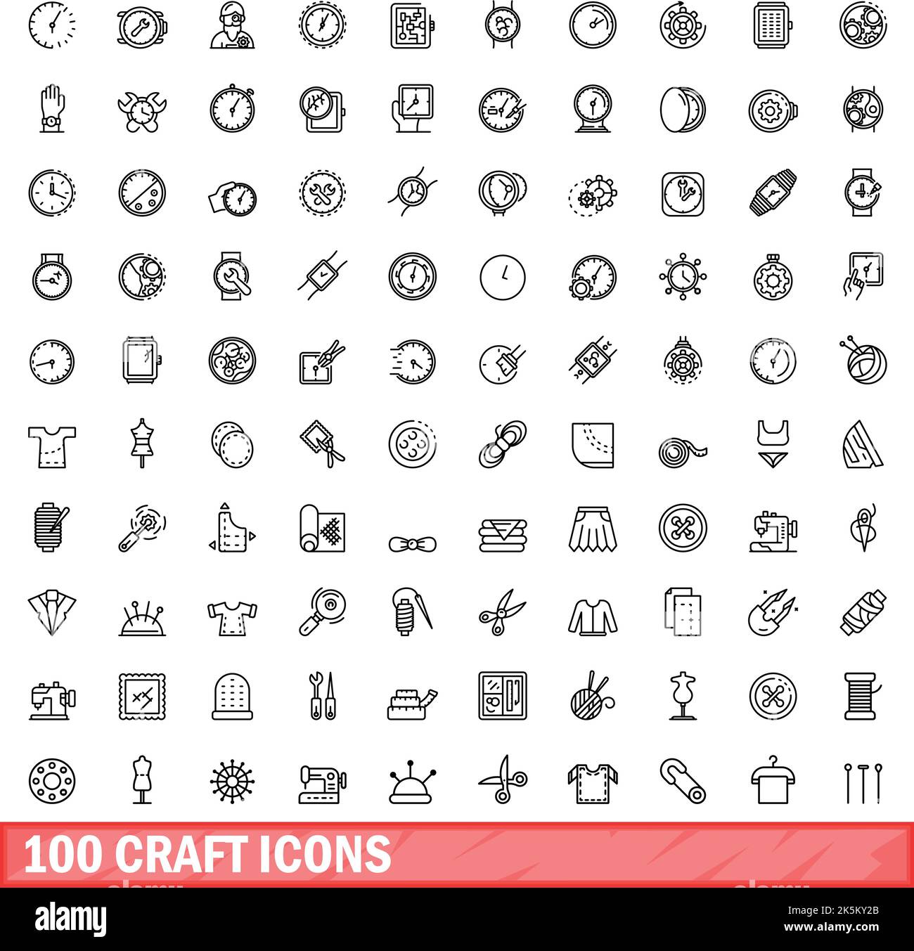 100 craft icons set. Outline illustration of 100 craft icons vector set ...