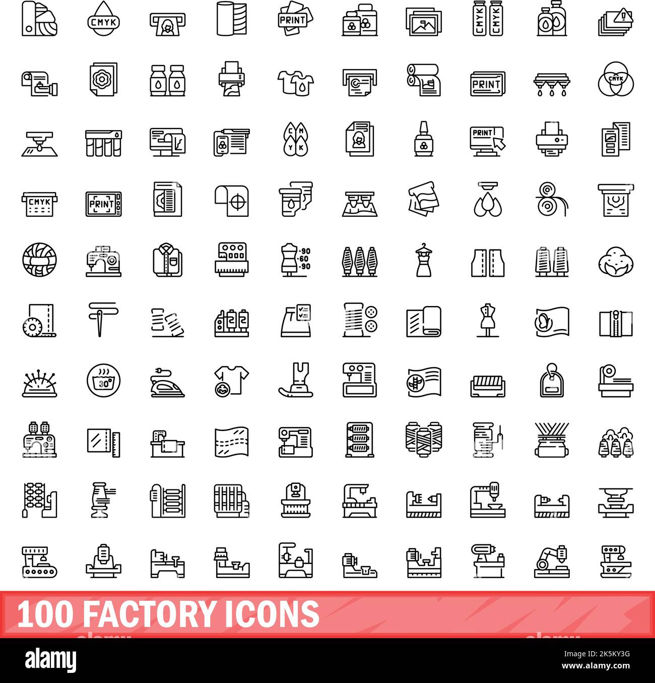 100 factory icons set. Outline illustration of 100 factory icons vector ...