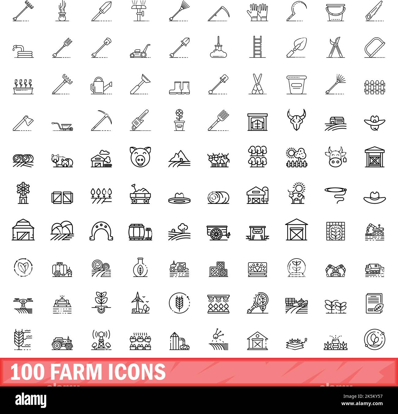 100 farm icons set. Outline illustration of 100 farm icons vector set ...