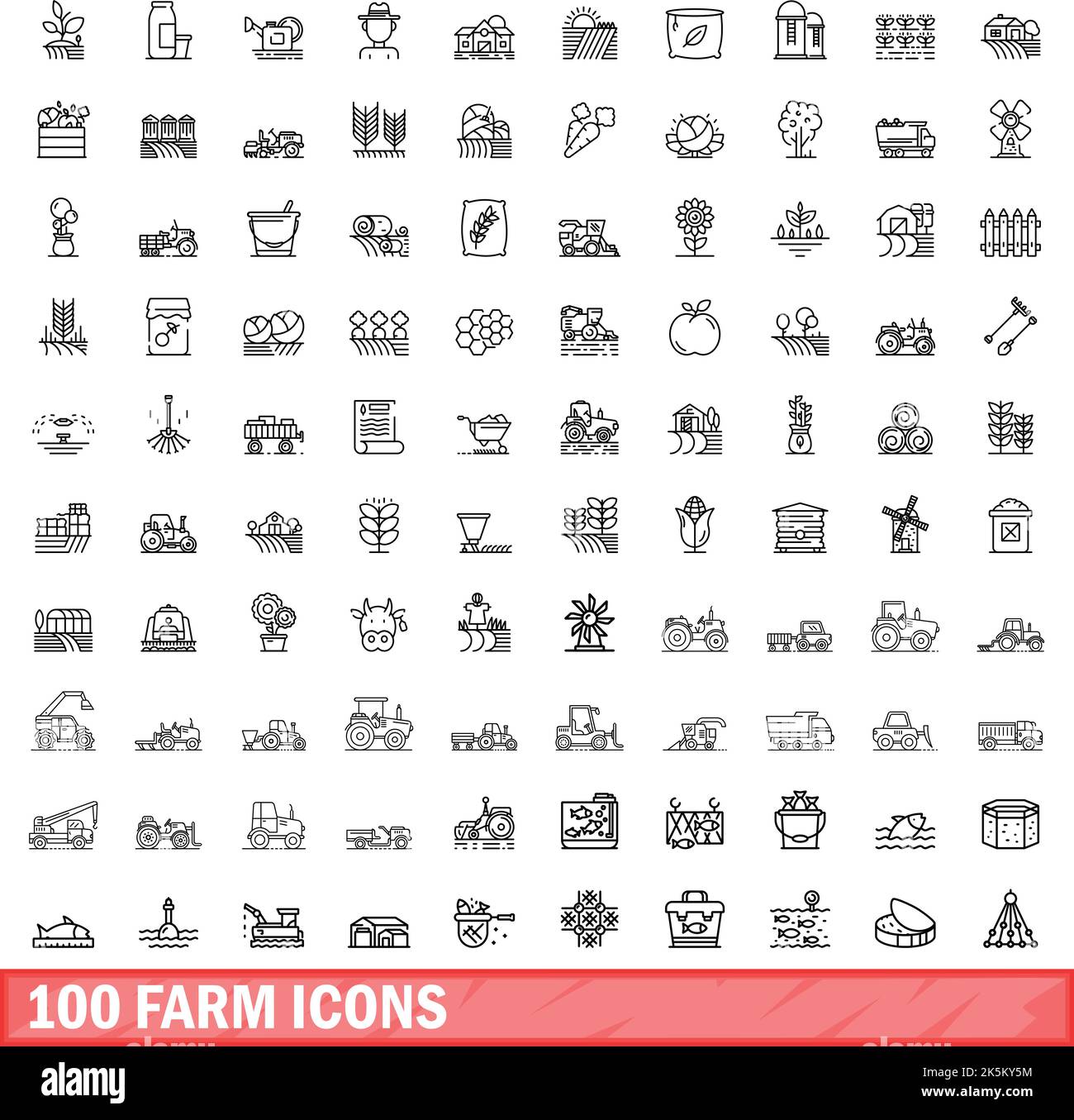 100 farm icons set. Outline illustration of 100 farm icons vector set ...