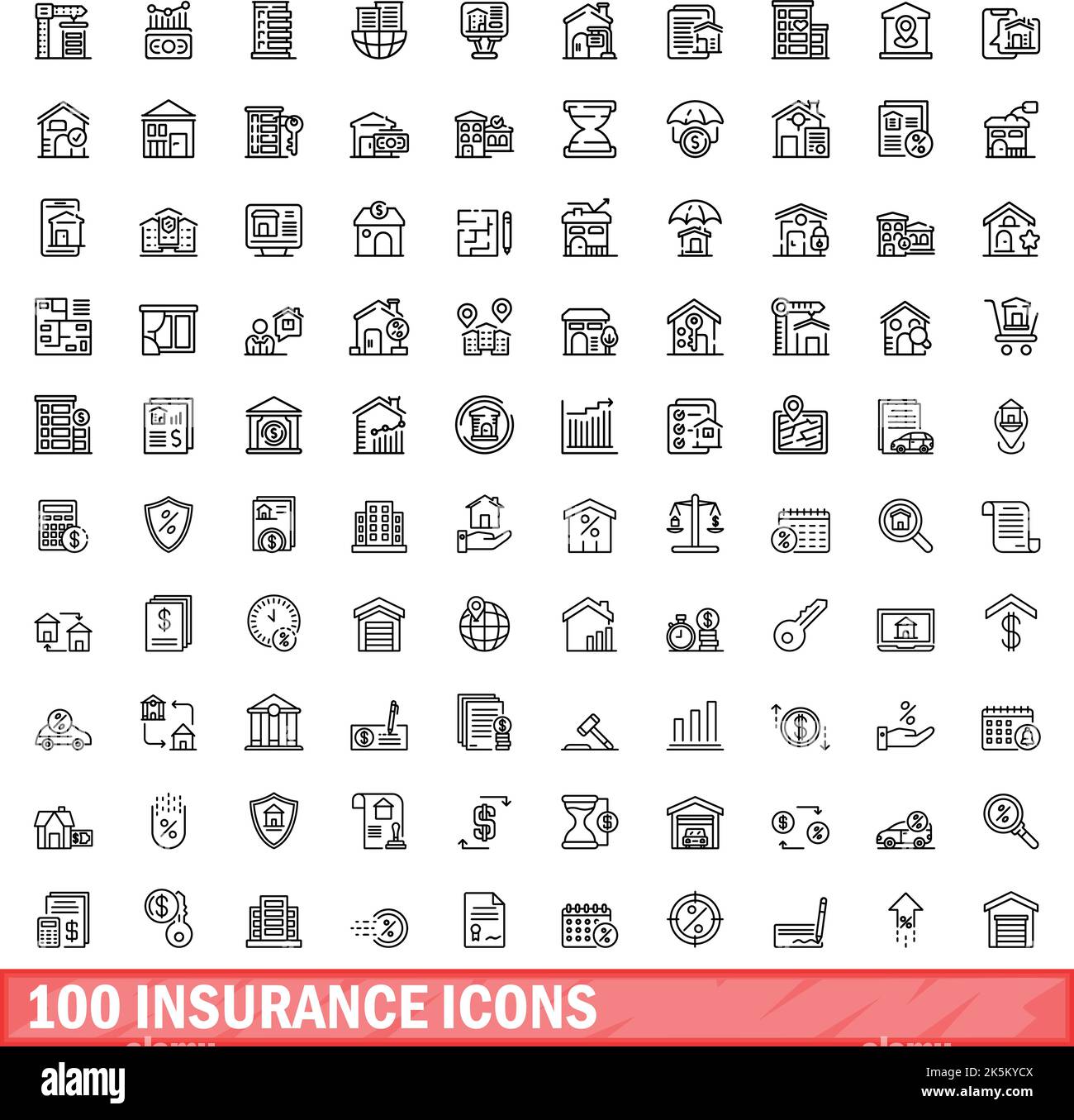 100 insurance icons set. Outline illustration of 100 insurance icons ...
