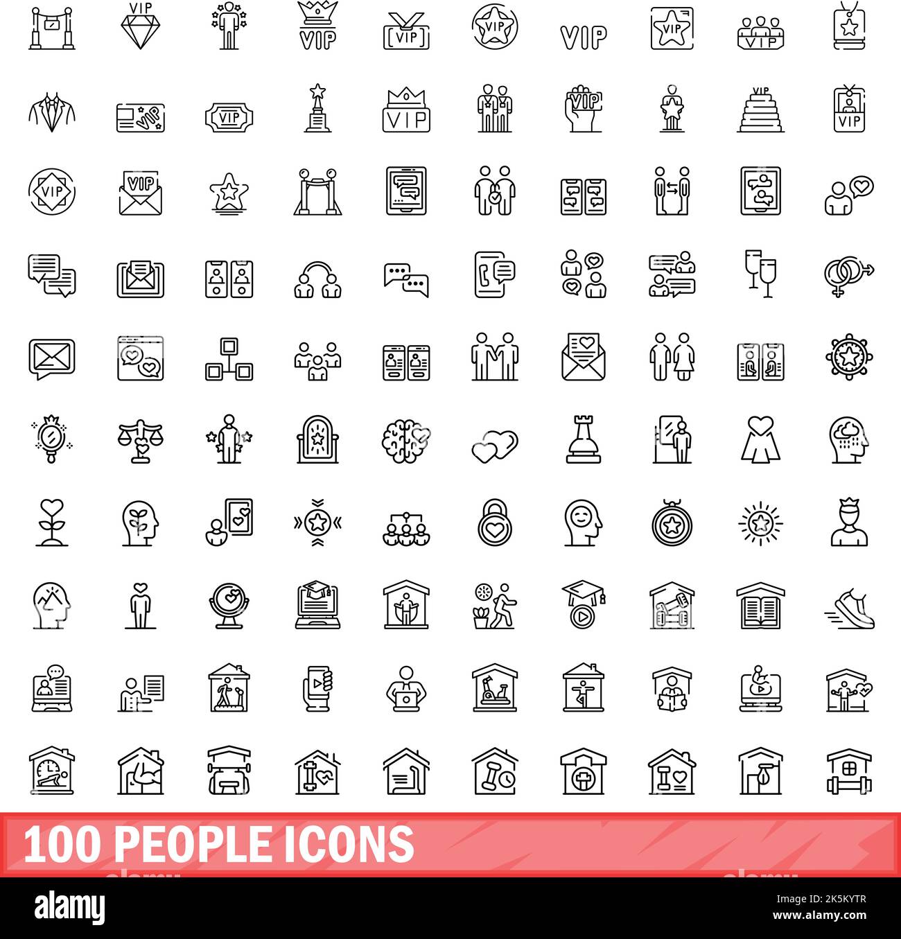 100 people icons set. Outline illustration of 100 people icons vector ...