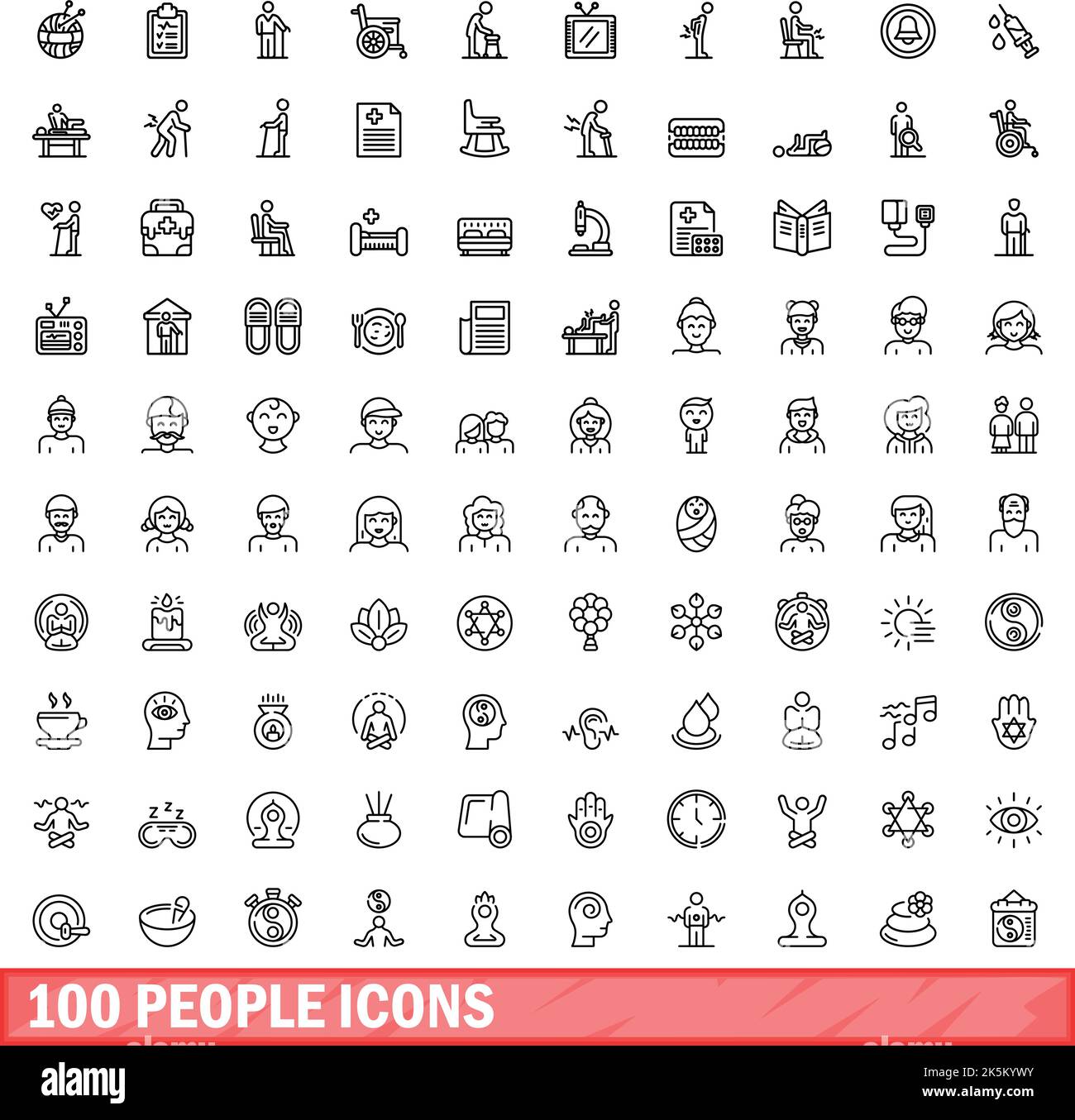 100 people icons set. Outline illustration of 100 people icons vector ...