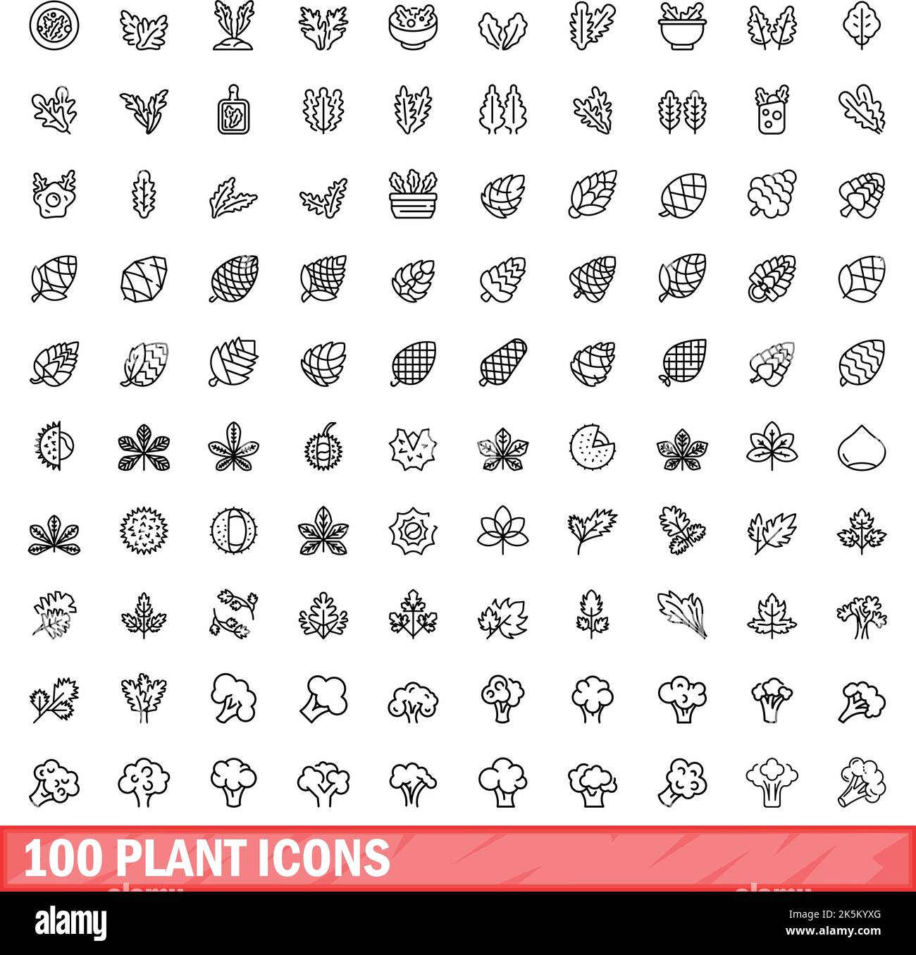 100 plant icons set. Outline illustration of 100 plant icons vector set ...