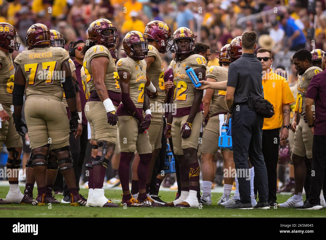 Arizona State lineman Isaia Glass (73), wide receiver Elijhah Badger (2 ...