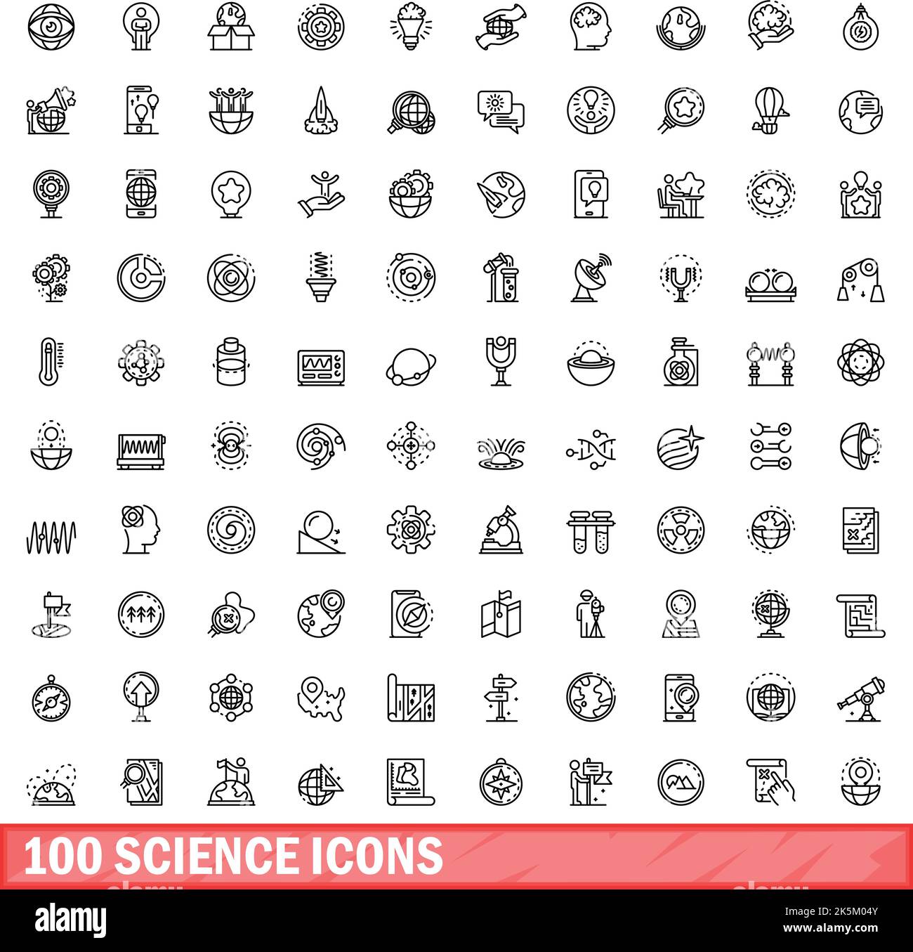 100 science icons set. Outline illustration of 100 science icons vector ...