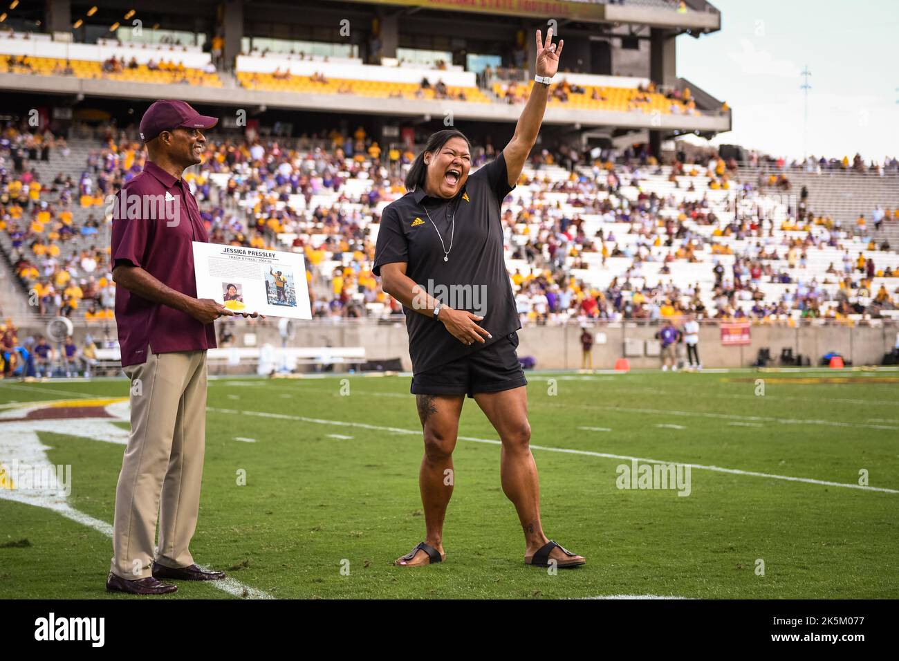 Arizona State alumni Jessica Pressley is honored at mid-field during ...