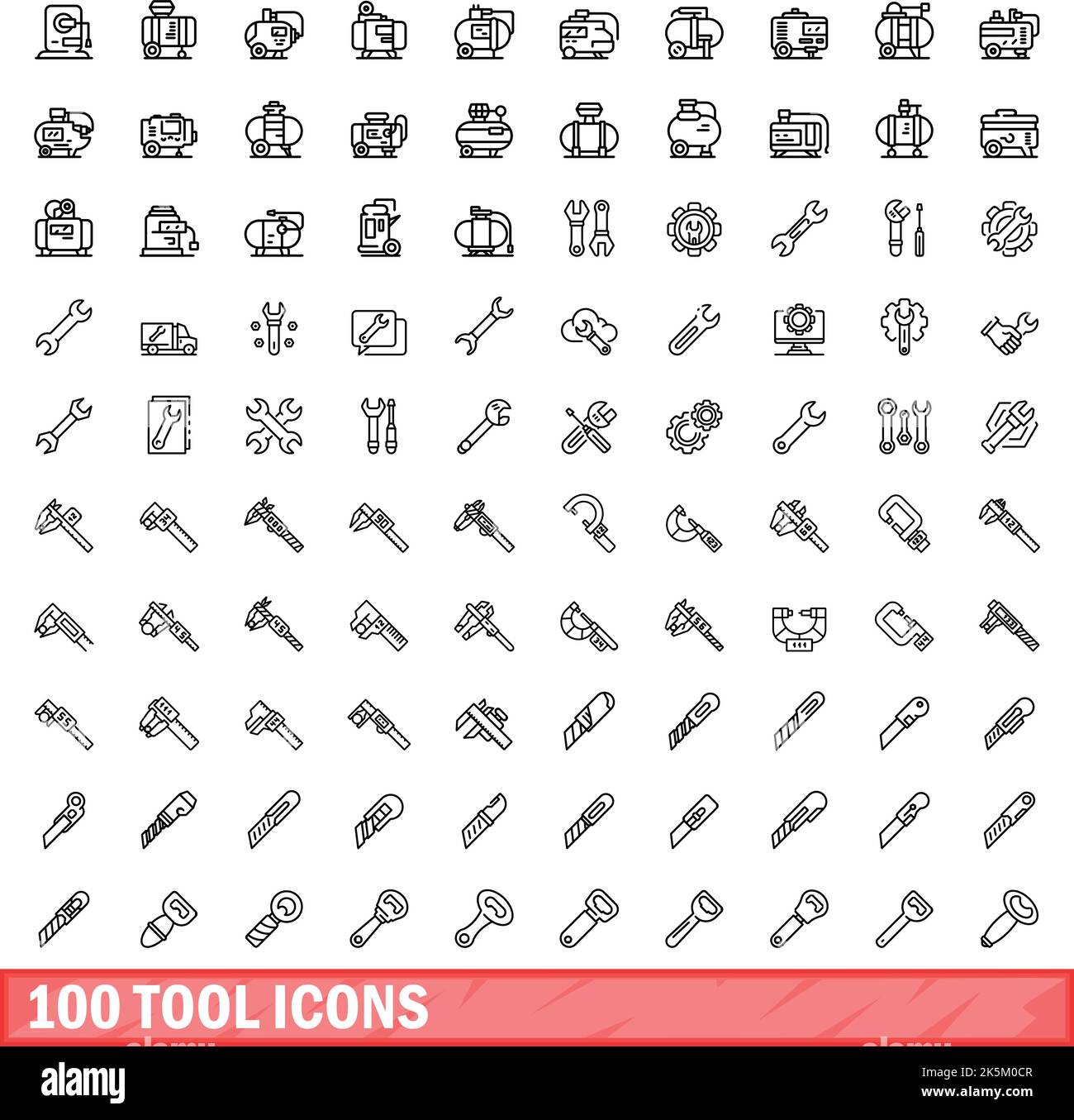 100 tool icons set. Outline illustration of 100 tool icons vector set ...