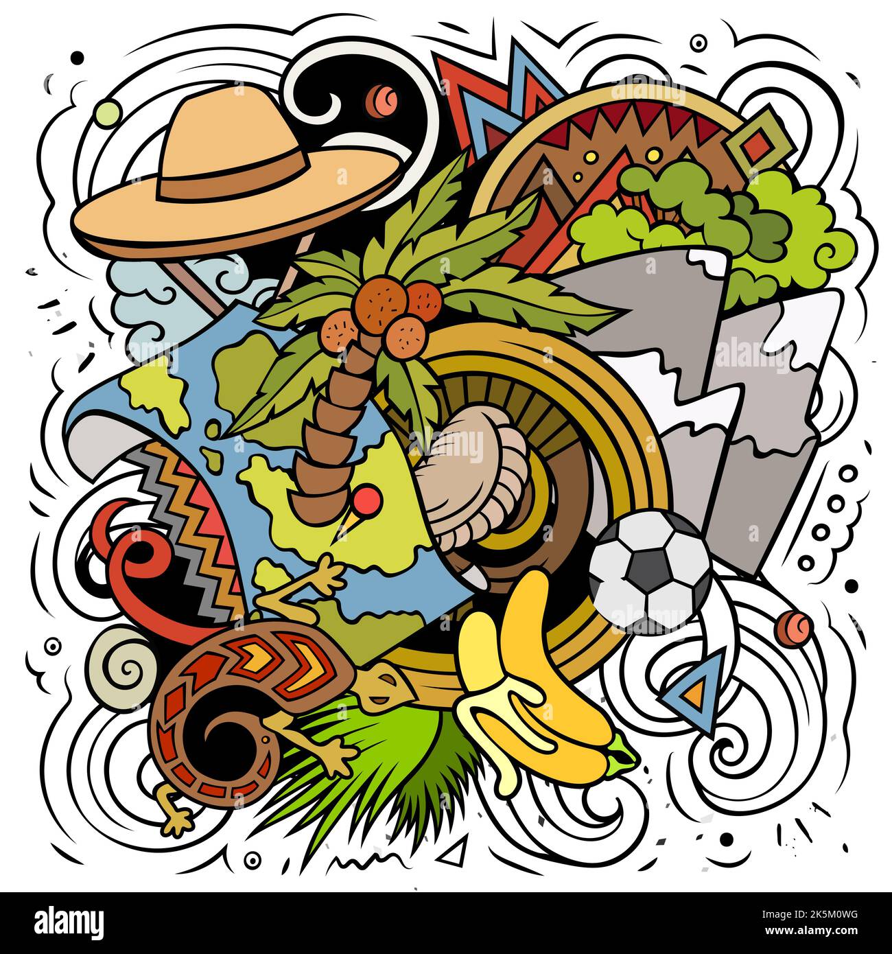 Ecuador hand drawn cartoon doodles illustration. Funny design Stock ...