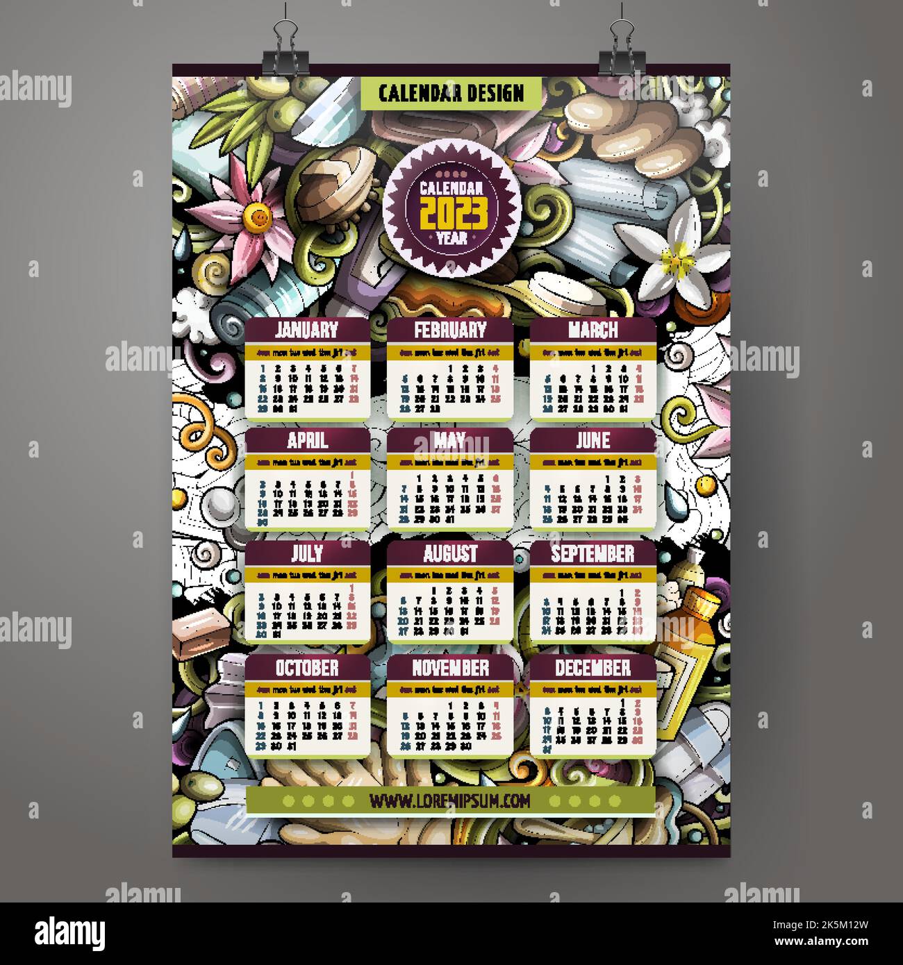 Cartoon Doodles Massage 2023 Year Calendar Stock Vector Image And Art Alamy