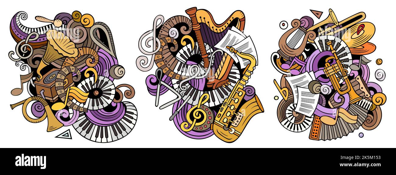 classical music cartoon vector doodle designs set Stock Vector Image ...