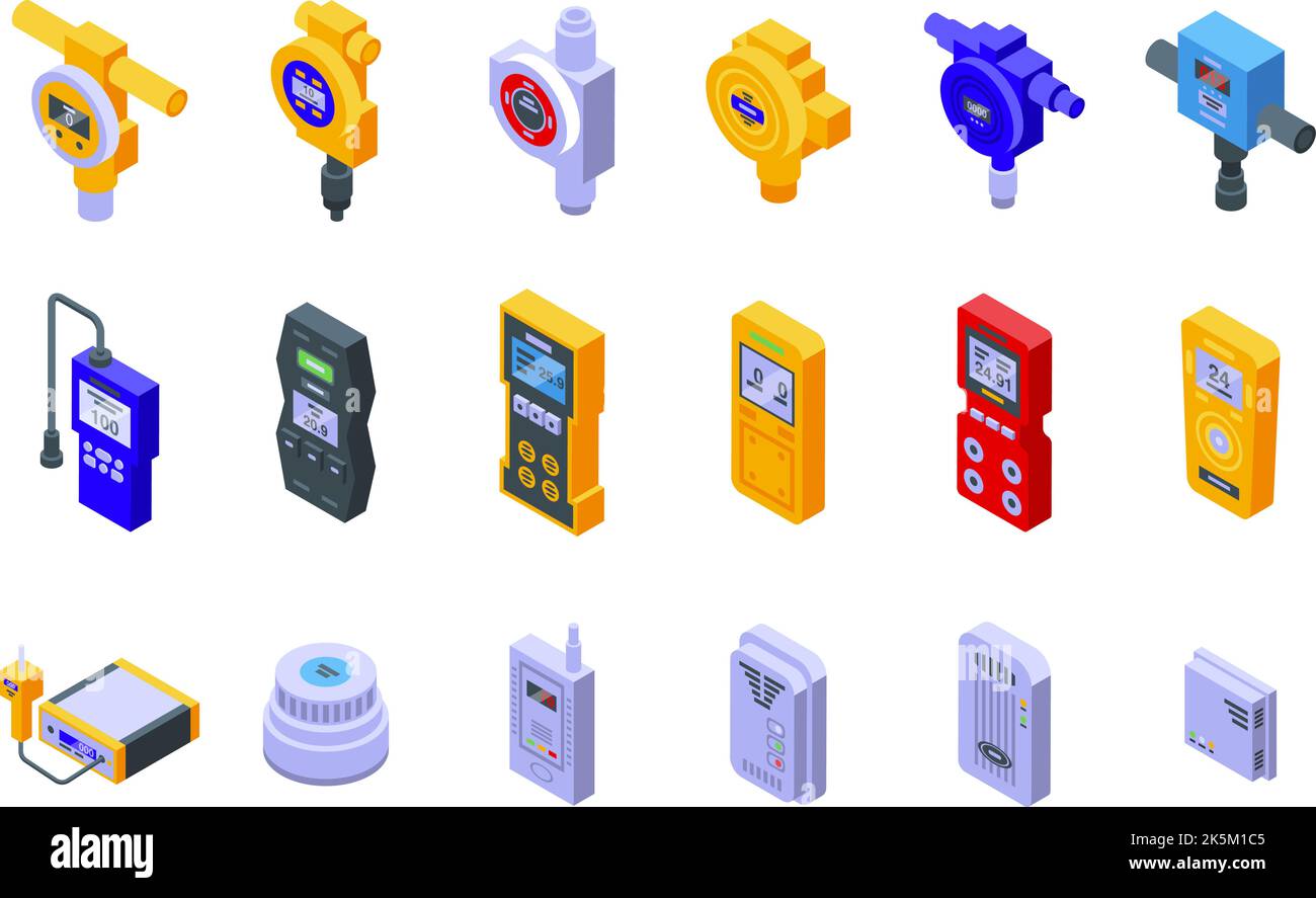 Gas detector icons set isometric vector. Monitor meter. Accident leak ...