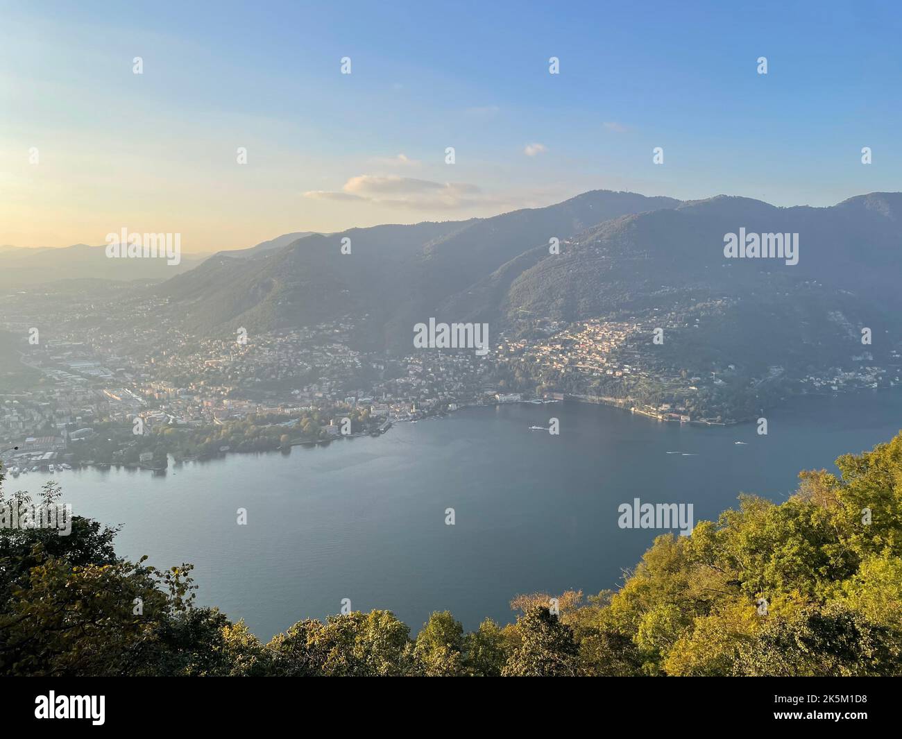 An aerial view of Lake Como at sunset in Northern Italy's Lombardy ...
