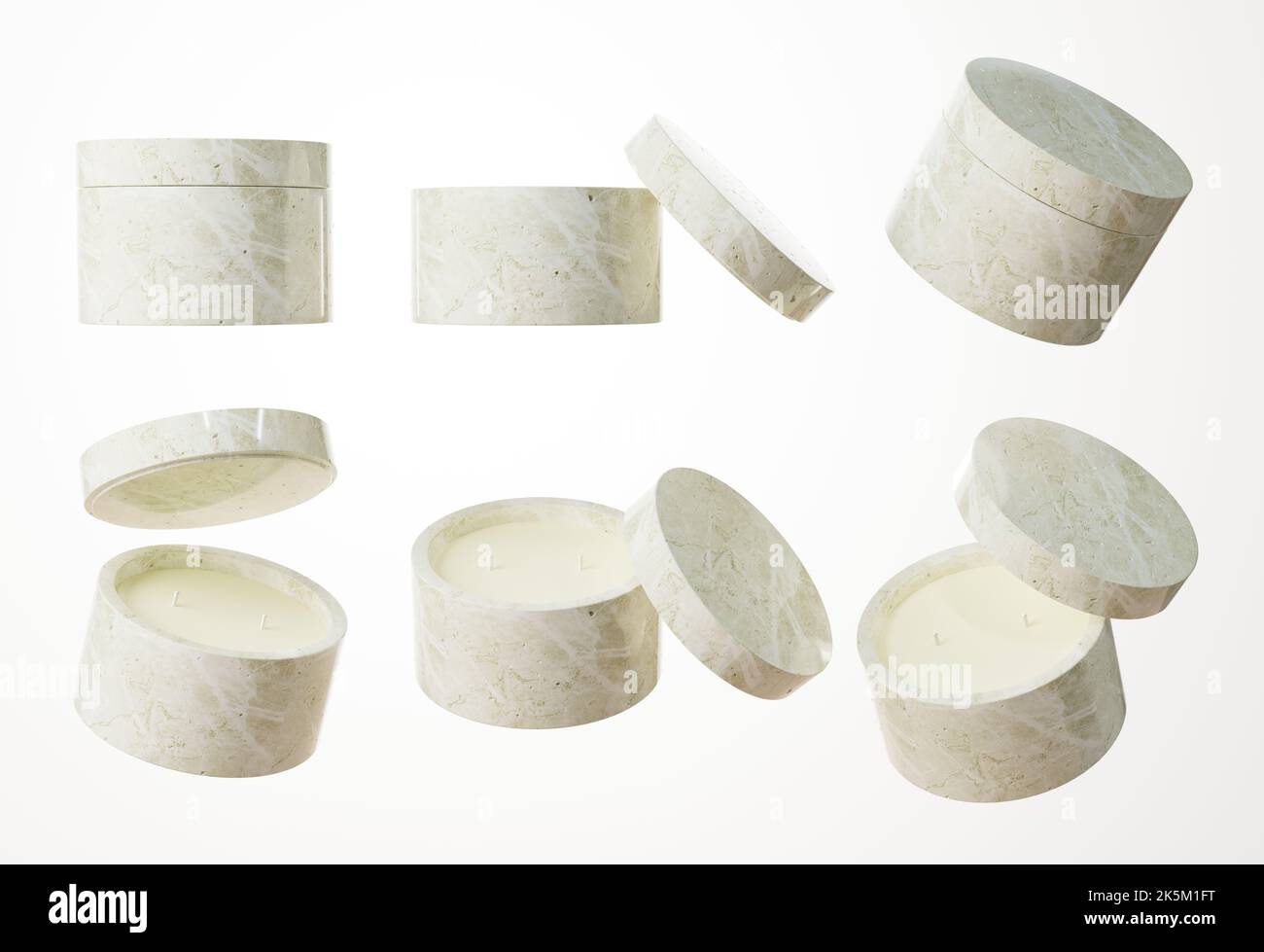 Set of six different angles of marble container candle with two cotton ...