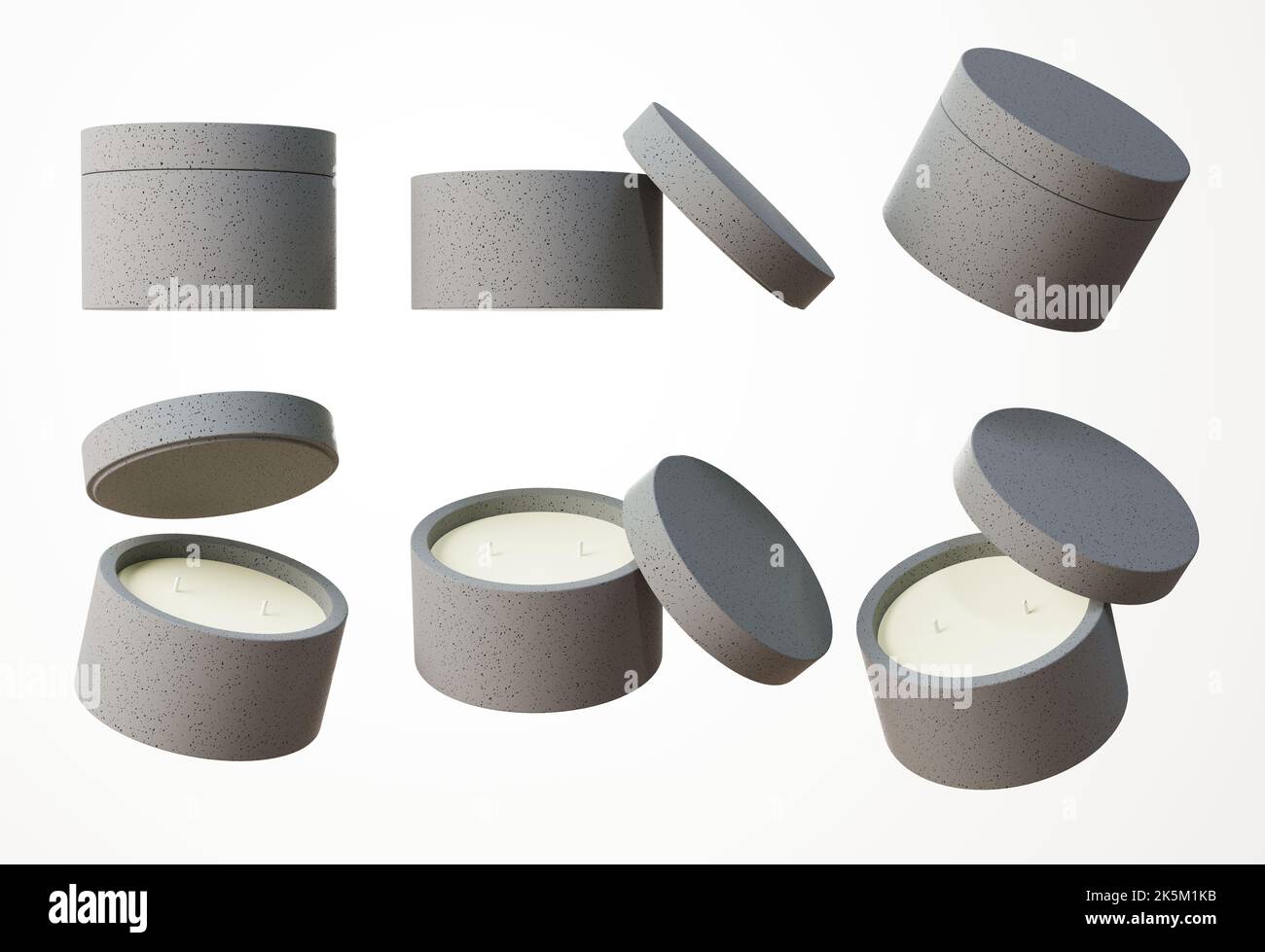 Set of six different angles of concrete container candle with two ...