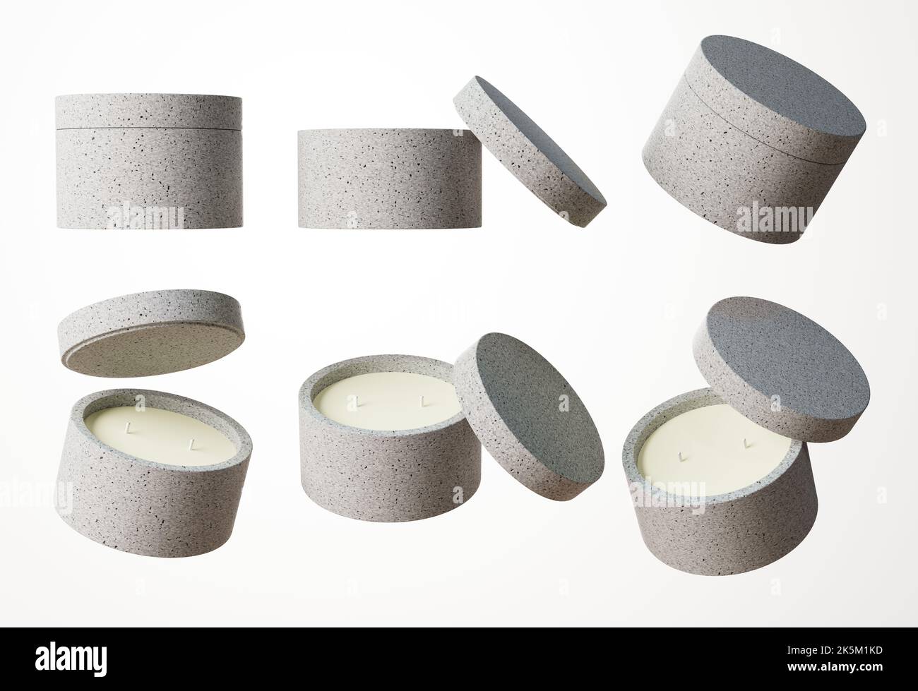 Set of six different angles of concrete container candle with two ...