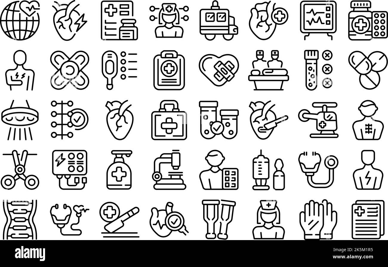 Cardiac Surgeon Icons Set Outline Vector Valve Medication Heart