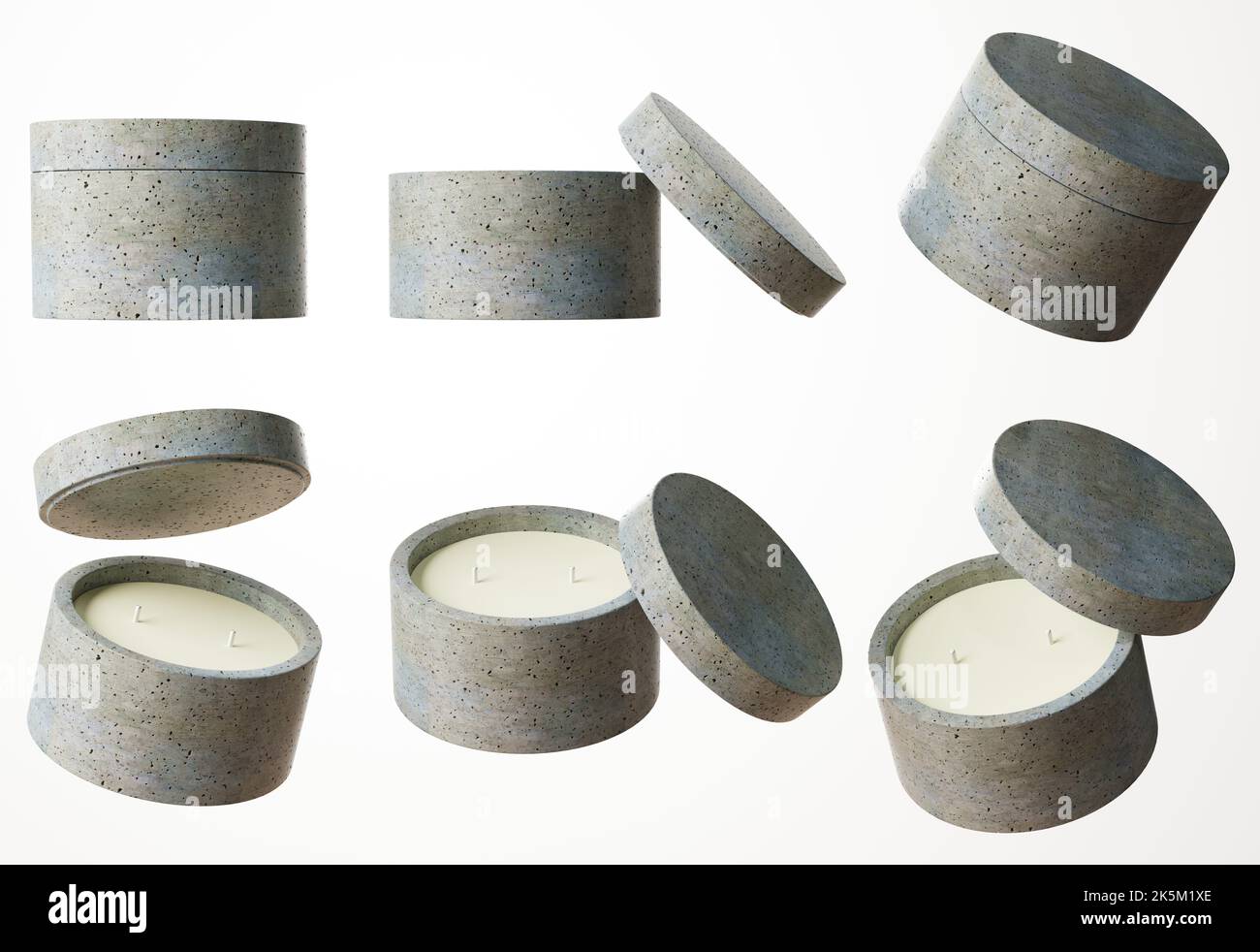 Set of six different angles of concrete container candle with two ...