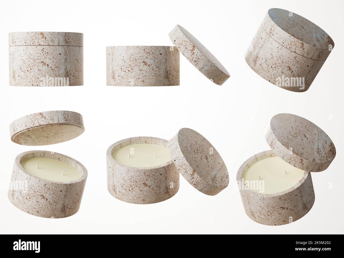 Set of six different angles of stone container candle with two cotton ...