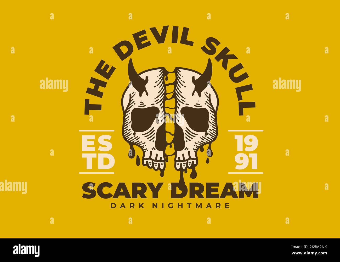 Vintage scary split skull with horn illustration design Stock Vector ...