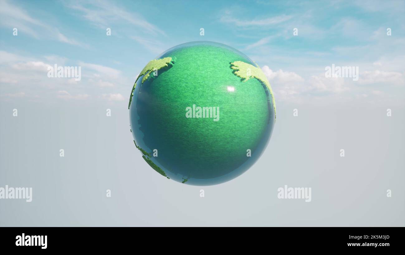 Green world map earth rotate on cloud back Environment nature Blue ...