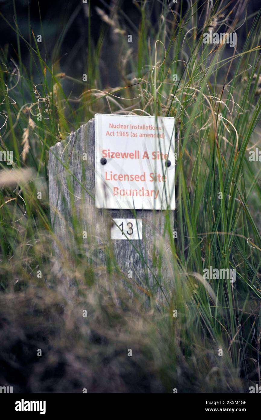 sizewell A boundary site boundary marking post Stock Photo - Alamy