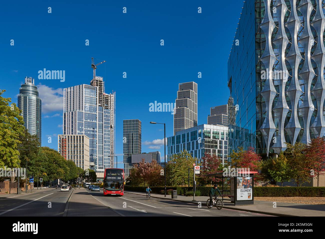 Nine Elms Lane, central London UK, with new apartment buildings ...