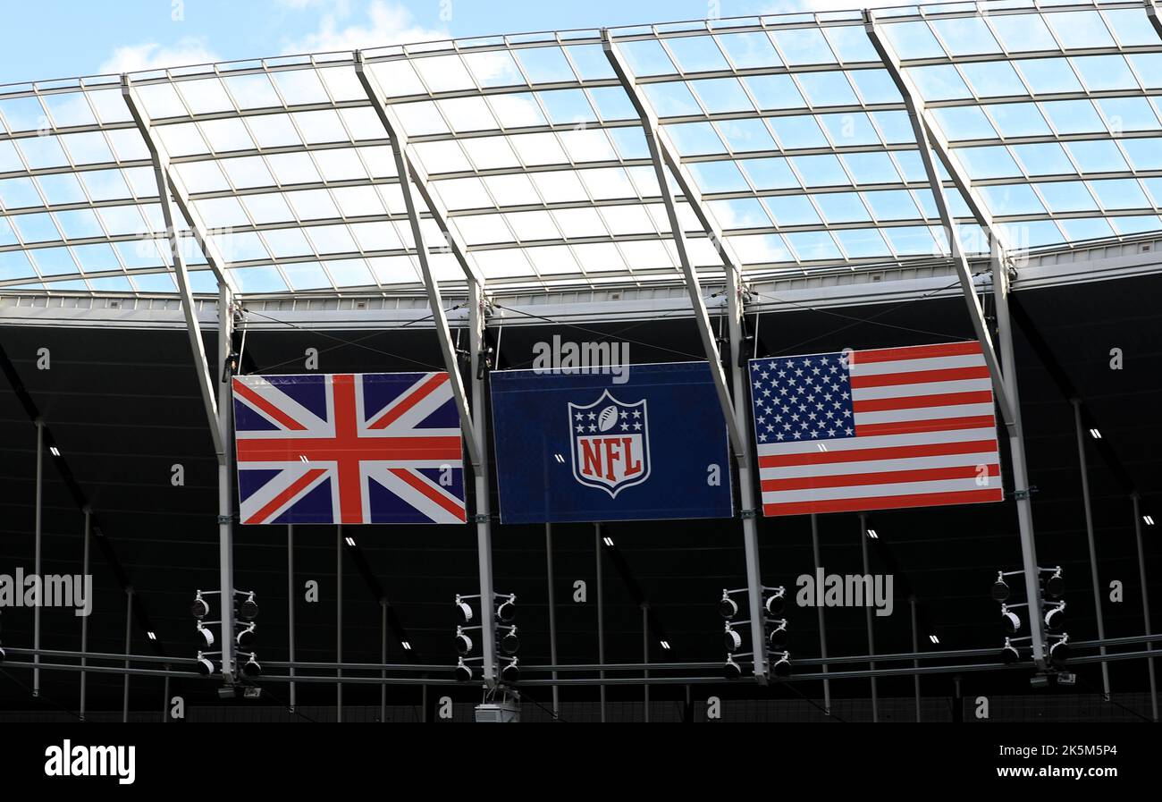 A general view of the British, NFL and American flags prior to the NFL ...