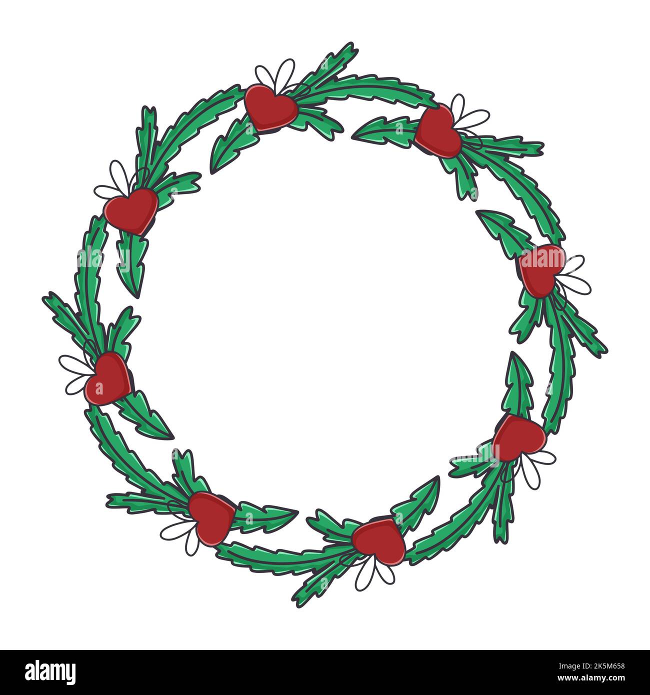 Christmas traditional wreath of fir branches with hearts. Round ...