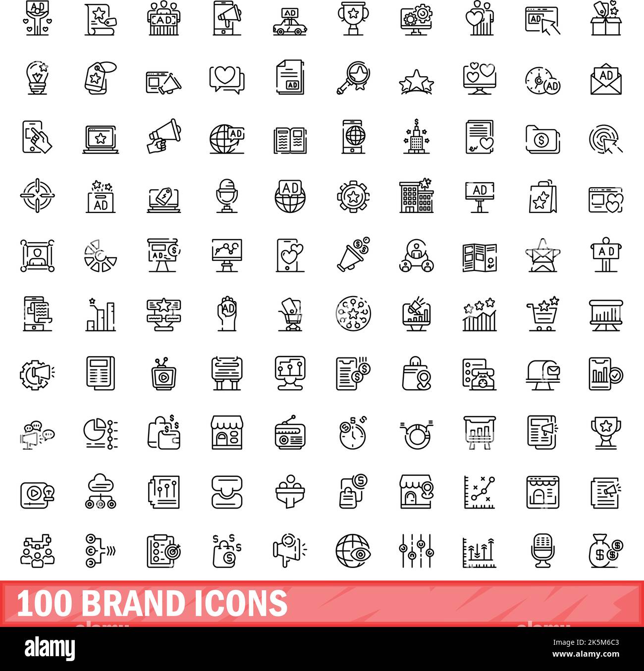 100 brand icons set. Outline illustration of 100 brand icons vector set ...