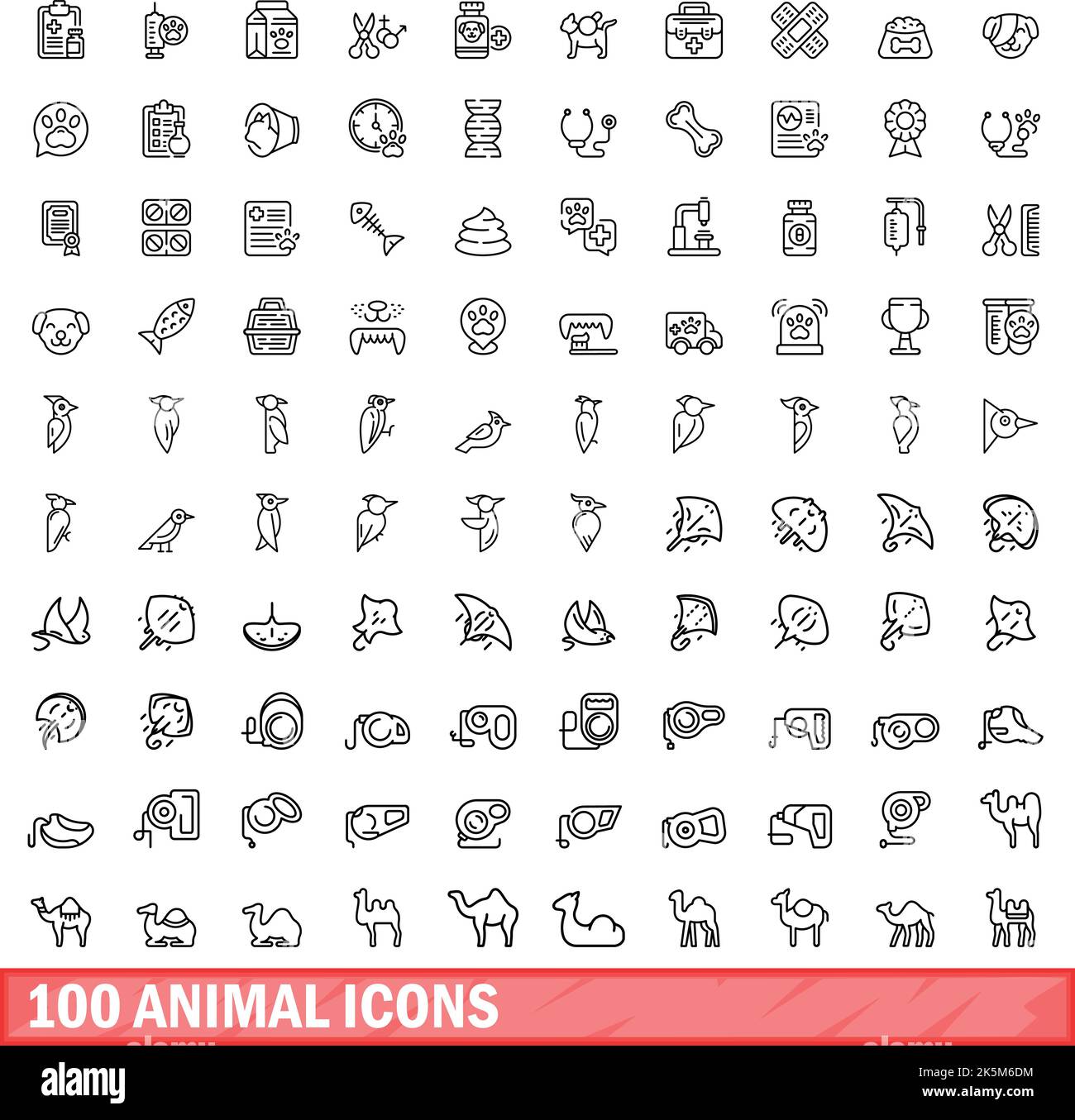 100 animal icons set. Outline illustration of 100 animal icons vector ...