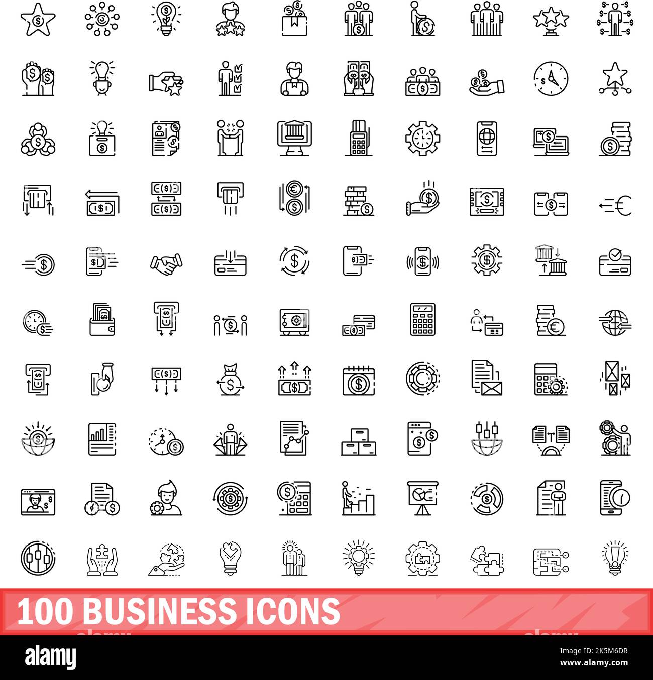 100 business icons set. Outline illustration of 100 business icons ...