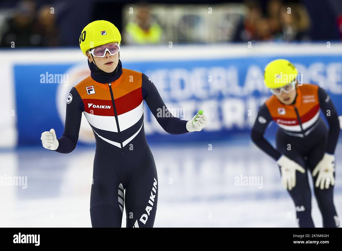 HeereNVEEN - Short tracker Xandra Velzeboer reacts after winning the ...